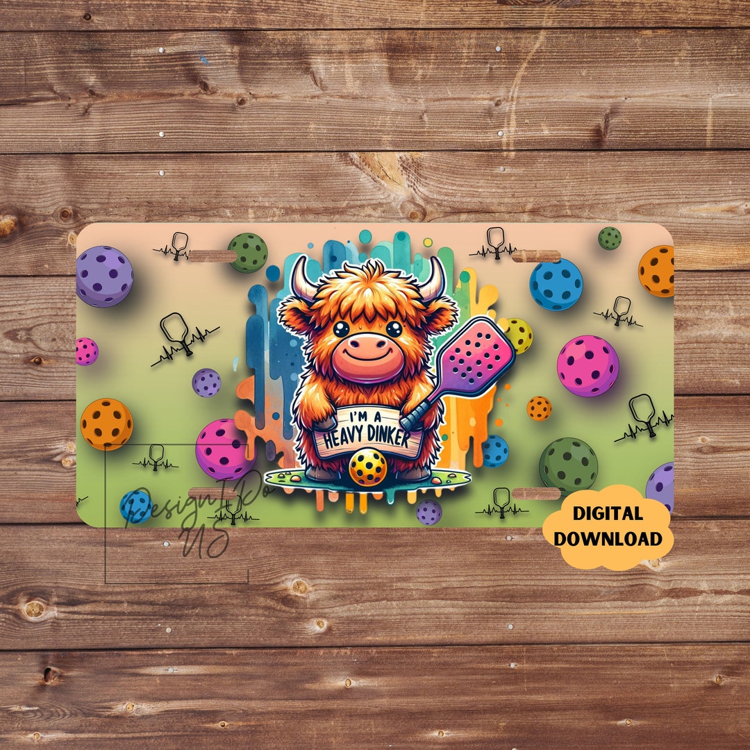 Pickleball Highland Cow License Plate Sublimation Design Digital ...