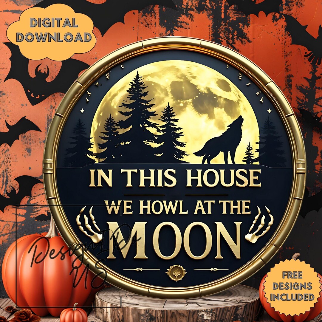 Halloween Welcome Png, Wolf Howl Sublimation, Moon Wreath Sign & Rustic ...