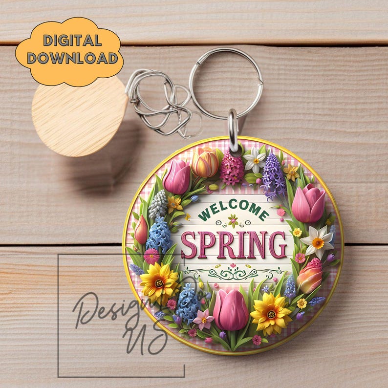 Spring Flowers Welcome Sign, Round Sublimation PNG, Instant Digital ...