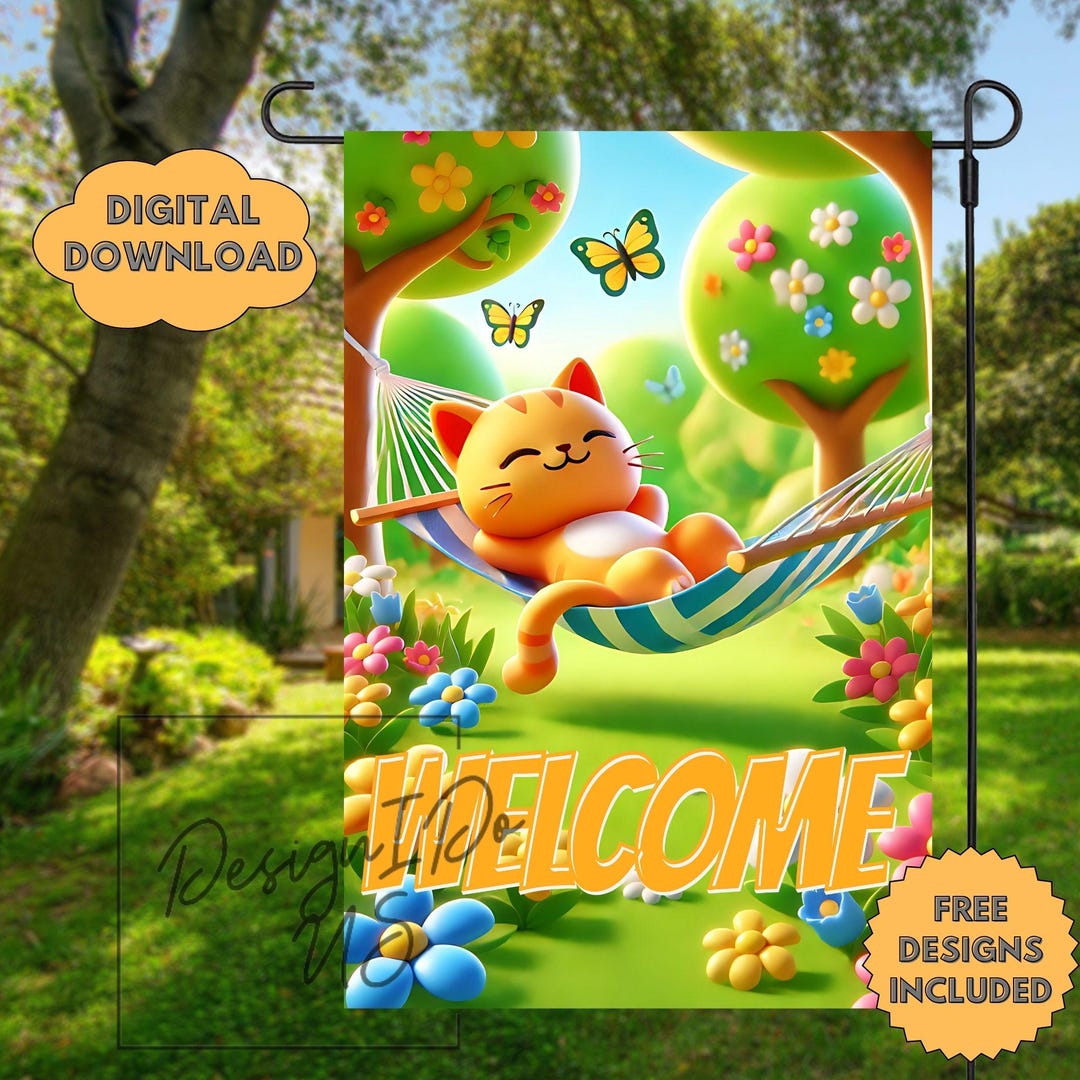 Garden Flag Png, Cat Welcome Sign Sublimation PNG, Instant Digital ...