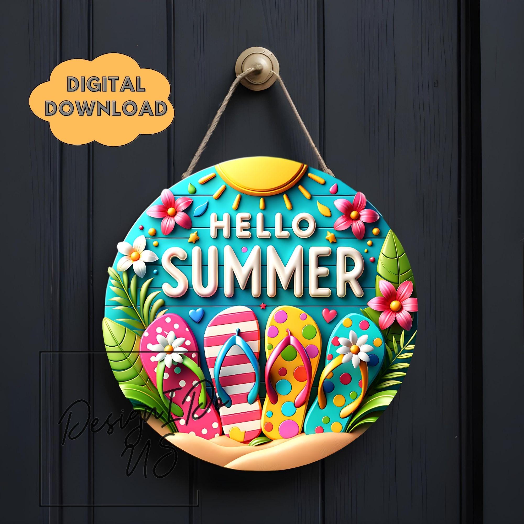 3D Welcome PNG, Hello Summer Sublimation Clipart, Flip Flops Wreath Png ...