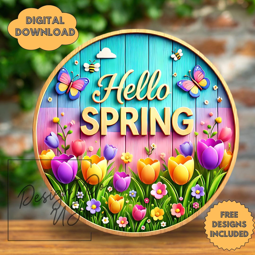 3D Hello Spring Welcome Sign Round Sublimation PNG, Instant Digital ...