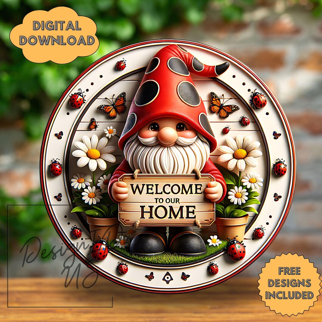 3D Gnome Welcome to Our Home Round Sublimation PNG, Instant Digital ...
