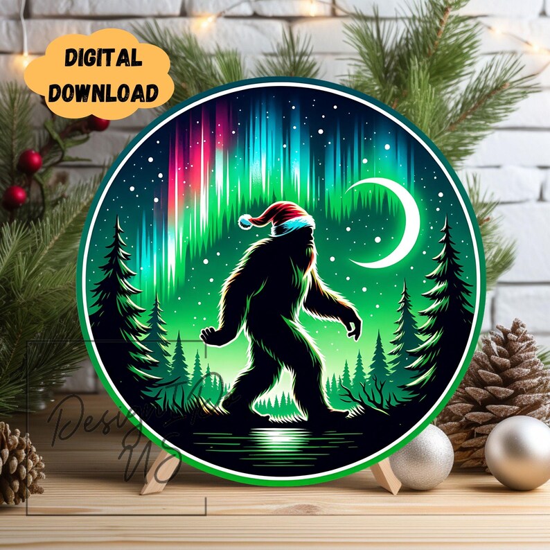Santa Sasquatch Christmas Printable Ornament Sublimation PNG, Holiday ...