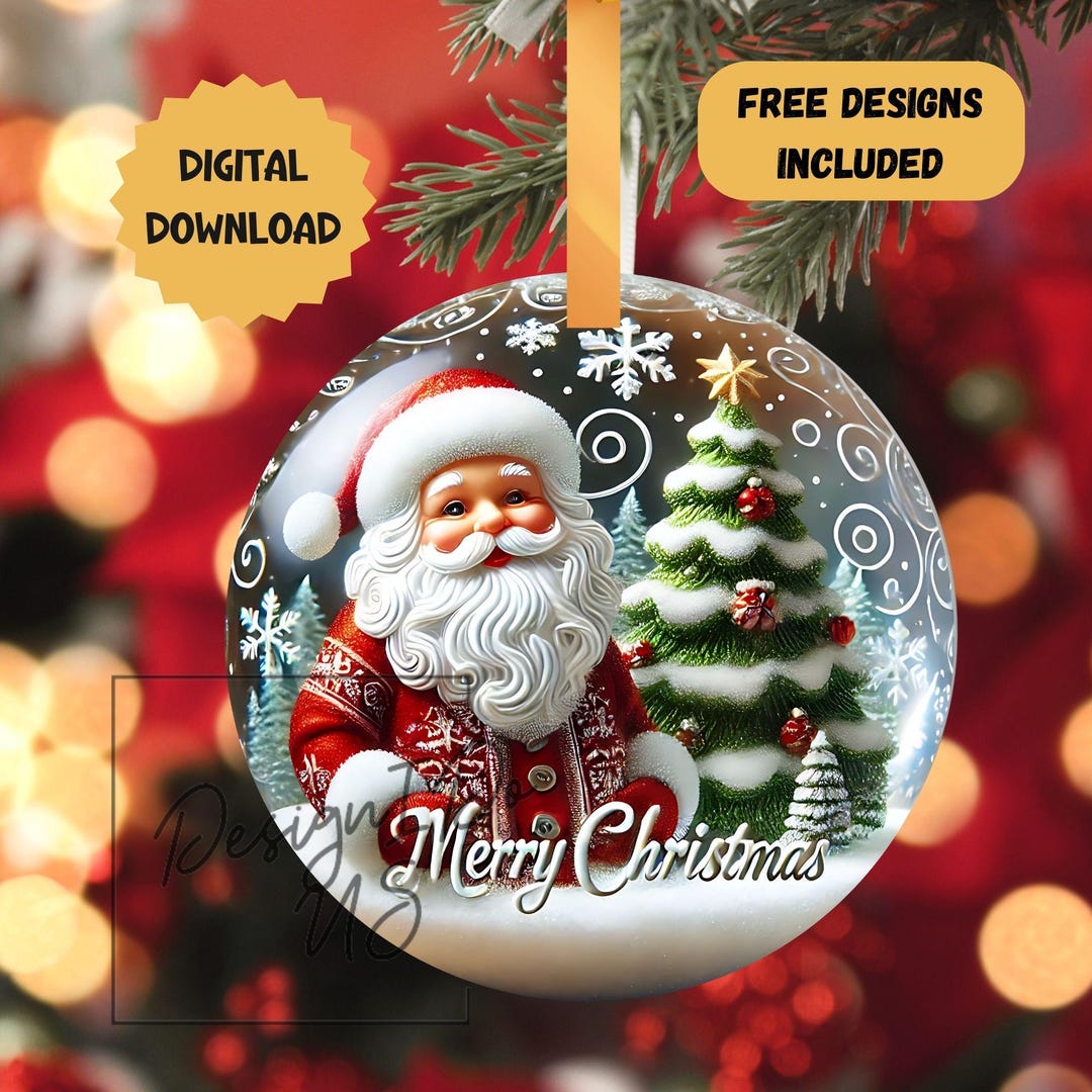 Santa Bauble Christmas Ornament Sublimation PNG, Instant Digital ...