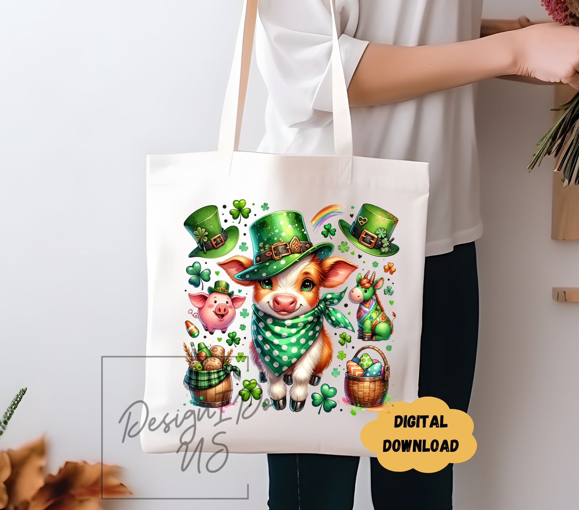 St Patrick's Day Farm Animals Clipart Shirt Sublimation Design Digital ...