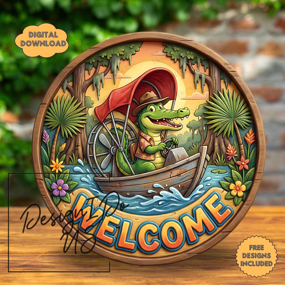 Alligator Welcome Sign PNG, Crocodile Sublimation (digital Download ...