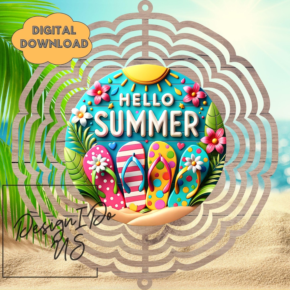 3D Welcome PNG, Hello Summer Sublimation Clipart, Flip Flops Wreath Png ...