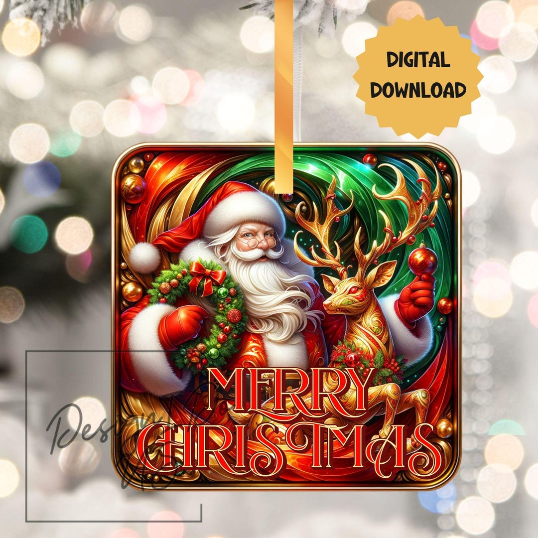 3D Santa Claus Square Christmas Ornament Sublimation PNG, Holiday ...
