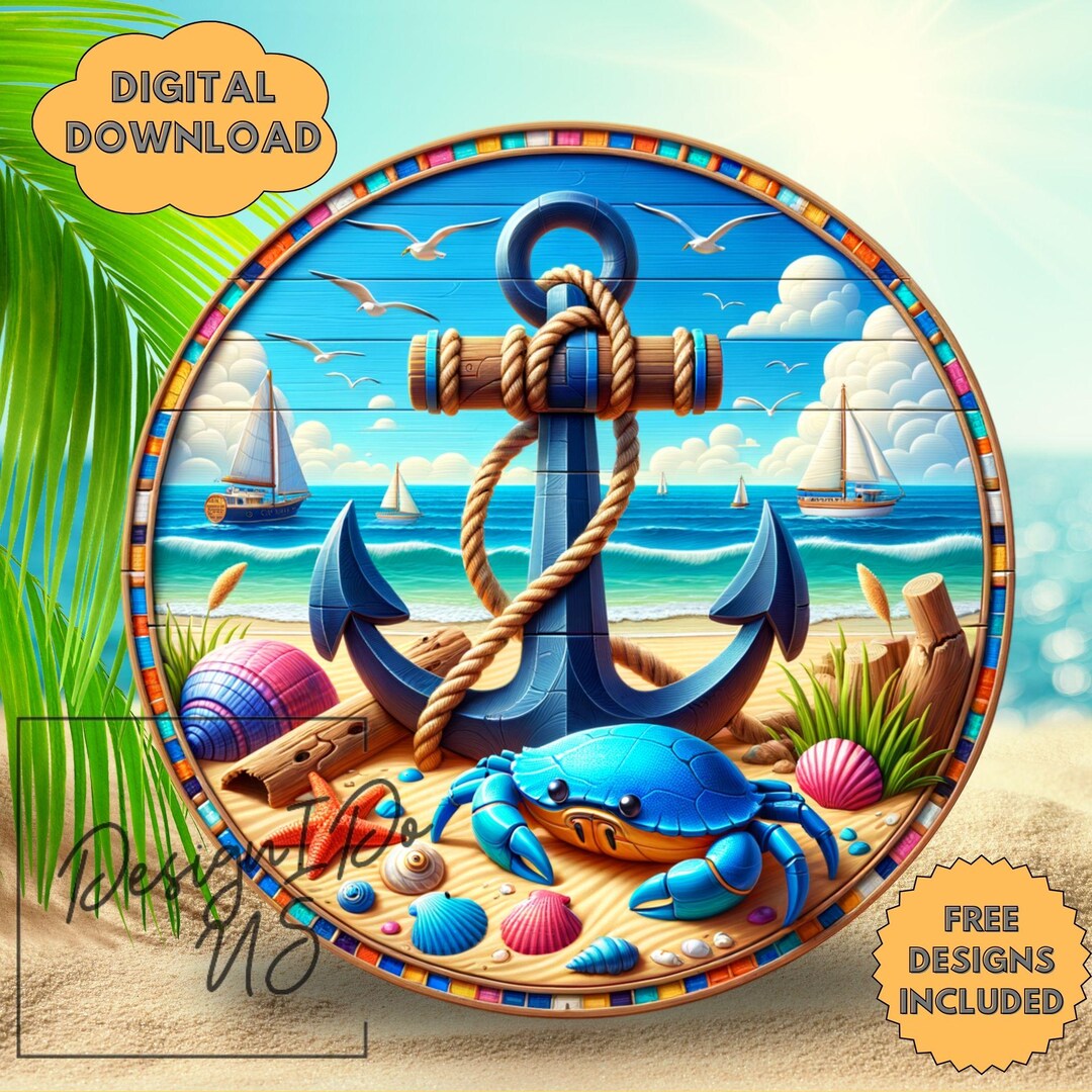 3D Welcome Png, Blue Crab Round Sublimation Png, Instant Digital ...