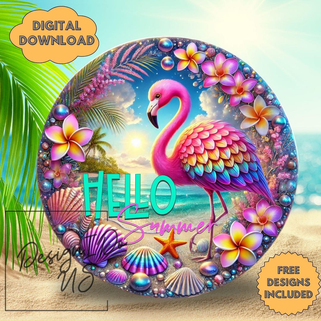 3D Welcome Png, Hello Summer Round Sublimation Png, Flamingo Png ...