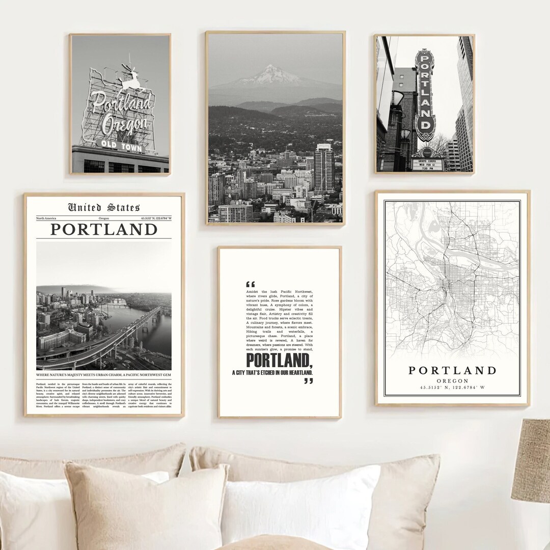 Digital Portland Oregon Print Set of 6, Portland Map, Portland Gifts ...