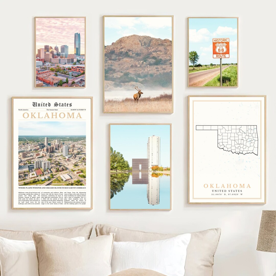 Oklahoma Print Set of 6, Oklahoma State Map Art, Oklahoma Home Decor ...