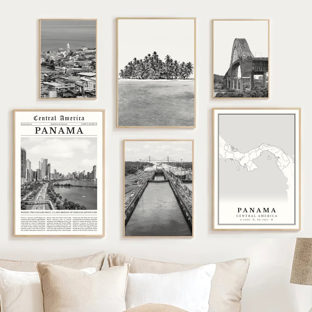 Panama Print Set of 6, Black and White Panama Map Art, Panama Poster ...