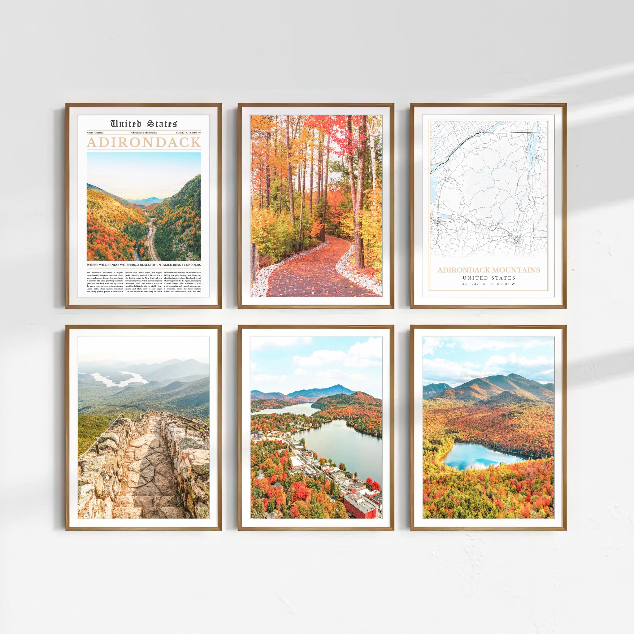 Digital Adirondack Mountains Print Set of 6, Adirondack Map Decor ...