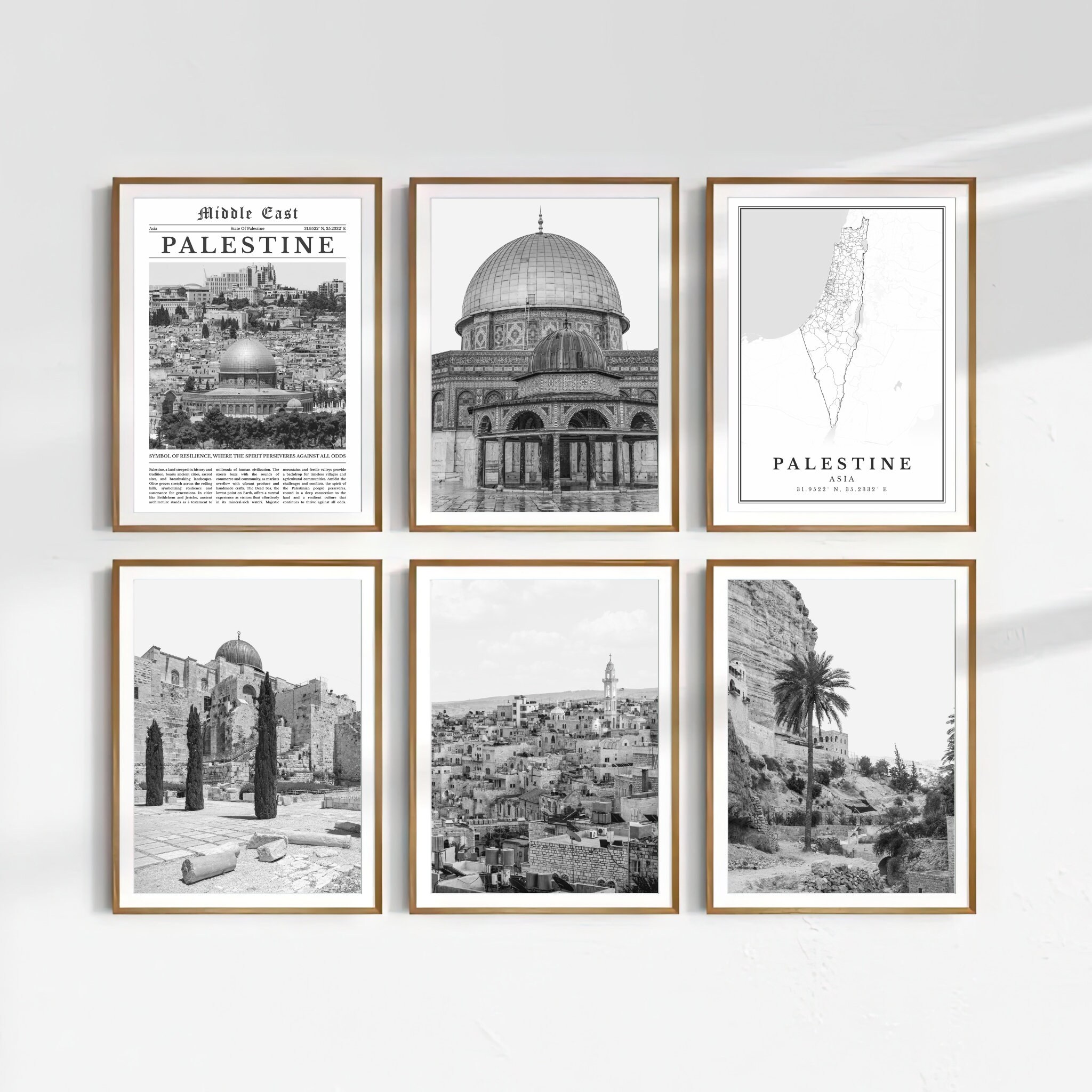 Palestine Print Set of 6, Black and White Palestine Map Decor ...