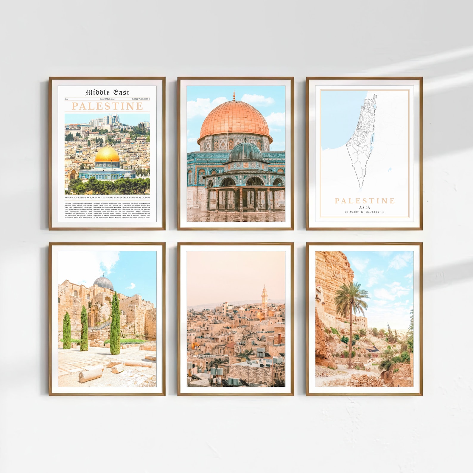 Palestine Print Set of 6, Palestine Art, Palestine Map Decor, Palestine ...