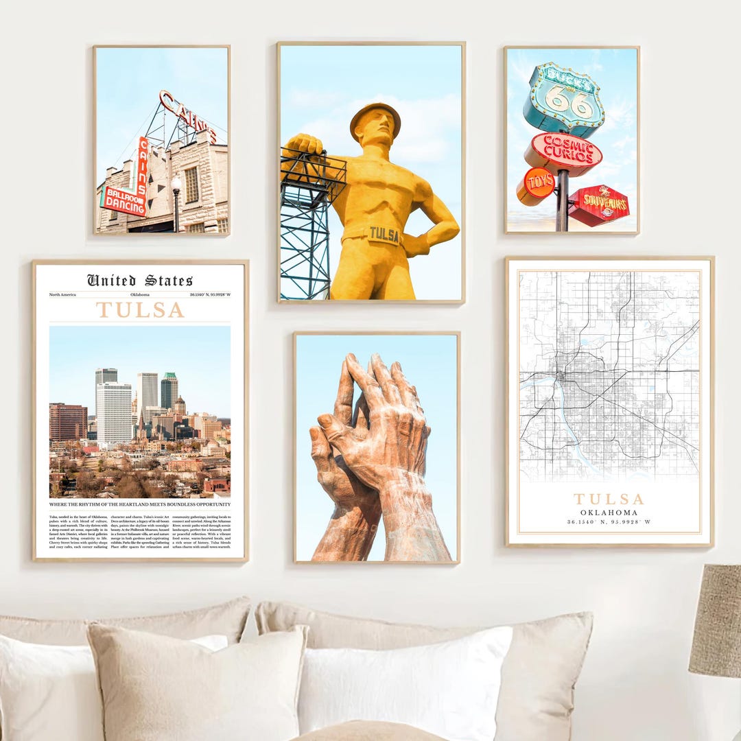 Tulsa Print Set of 6, Tulsa Map Decor, Tulsa Wall Art, Tulsa Skyline ...