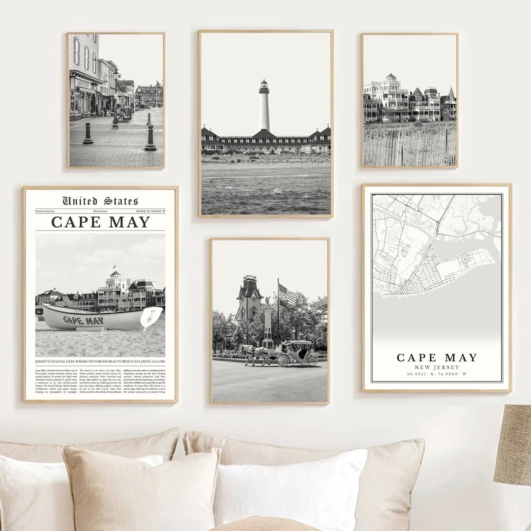 Cape May Print Set of 6, Black and White Cape May Map Decor, Cape May ...