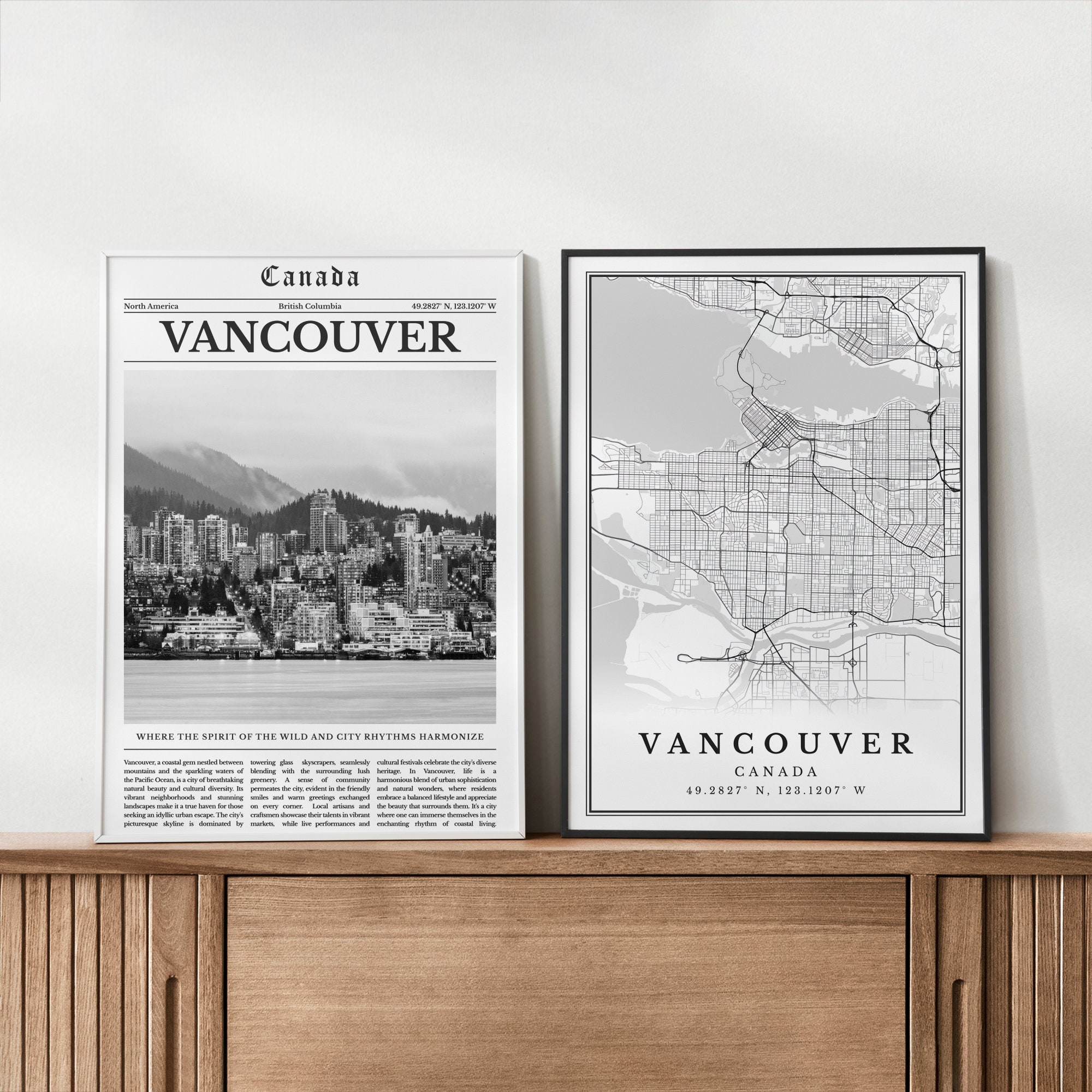 Digital Vancouver Black and White Print Set of 6, Vancouver Map Print ...