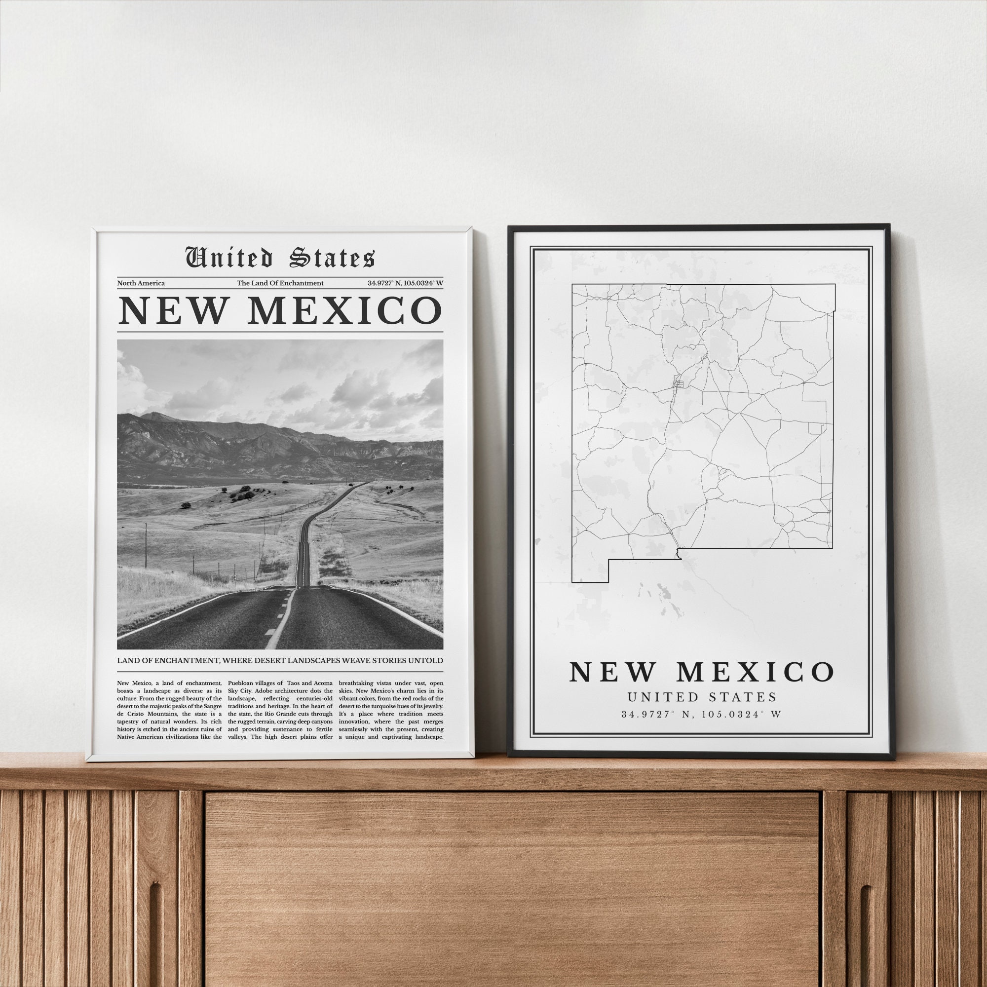 New Mexico Print Set of 6, Black and White New Mexico Map Decor, New ...