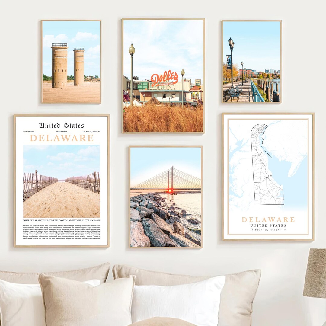 Delaware Wall Art Print Set: Delaware Map Travel Poster (printable ...