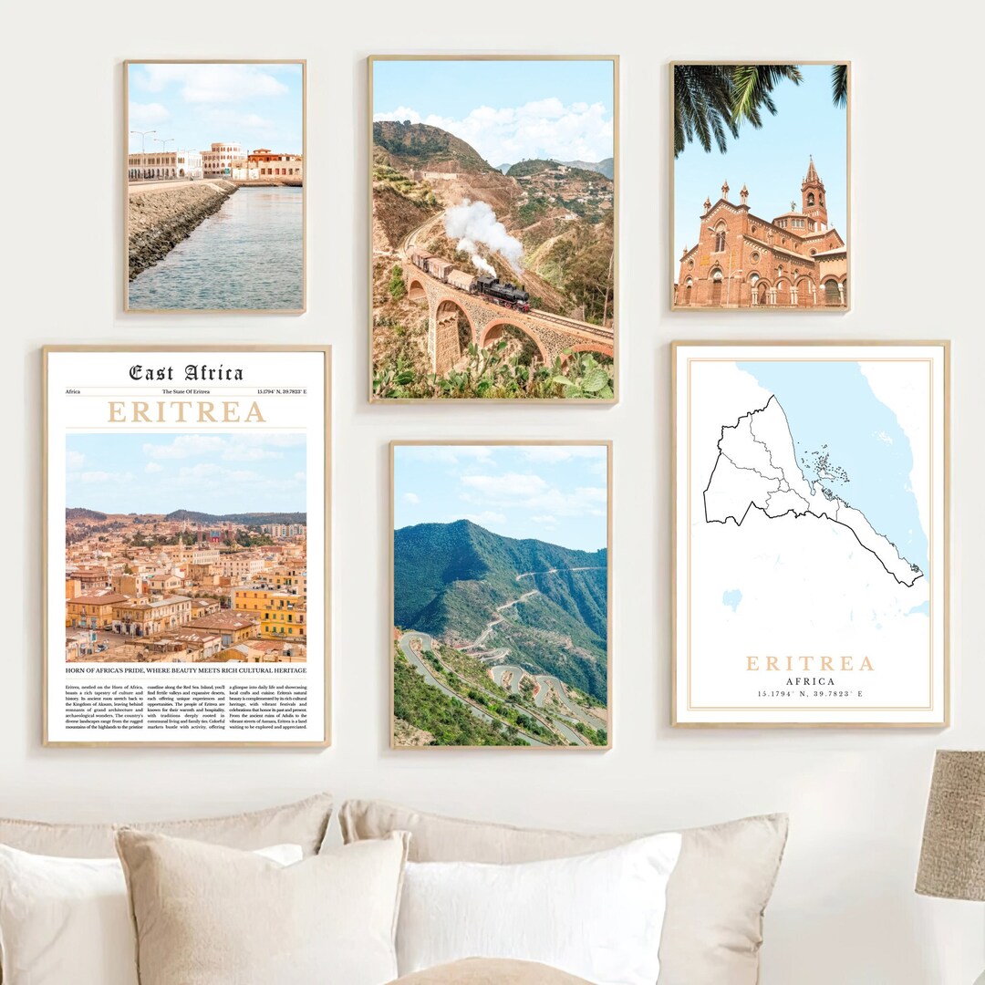 Eritrea Print Set of 6, Eritrea Map Decor, Eritrea Travel Poster ...