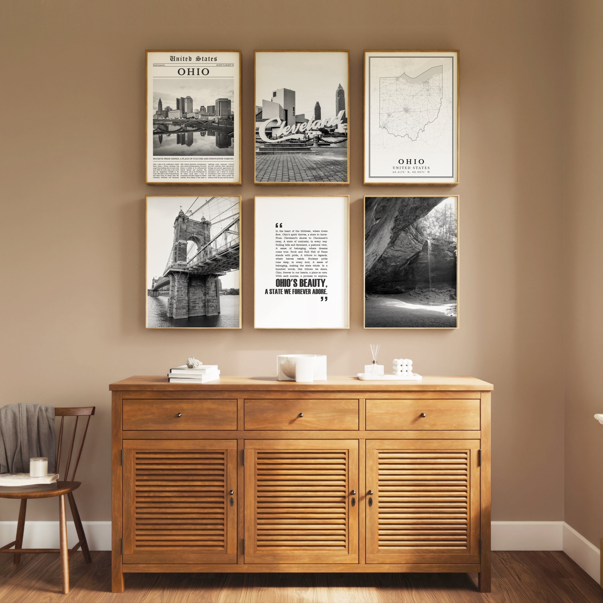 Digital Ohio Print Set of 6 Black and White, Ohio State Map, Ohio Wall ...