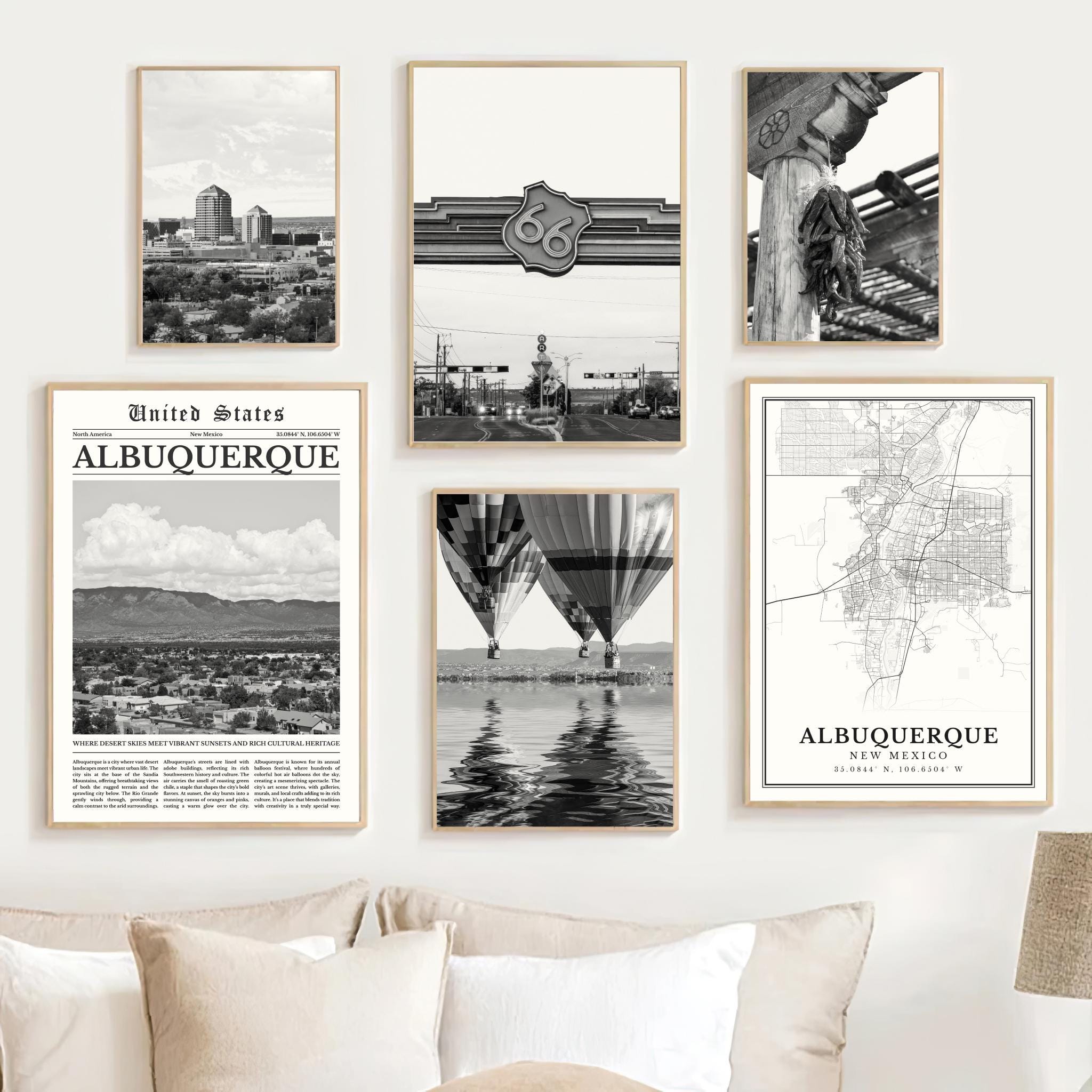 Albuquerque Print Set of 6, Black and White Albuquerque Map, New Mexico ...