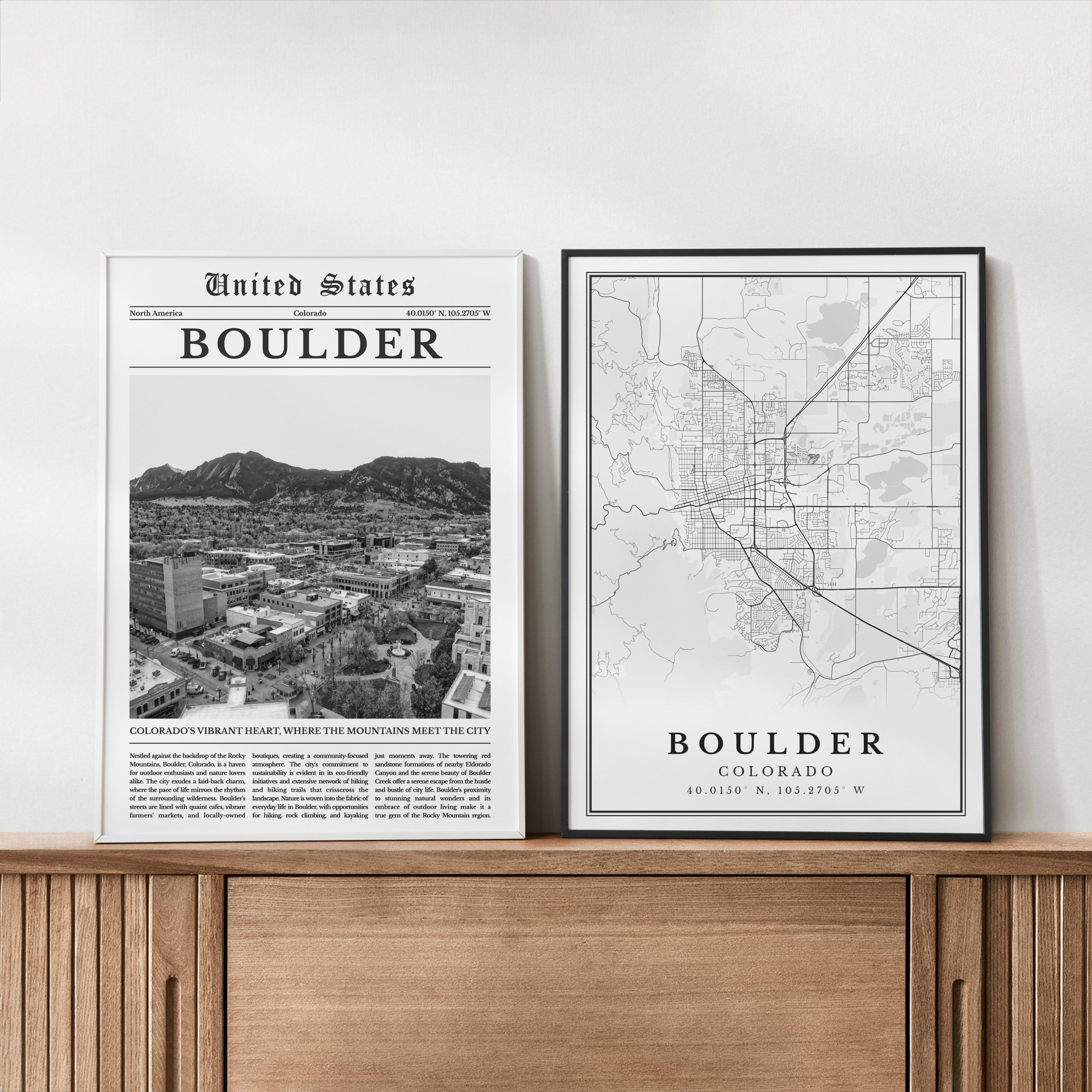 Boulder Colorado Print Set Of 6, Black and White Boulder Map Home Decor ...