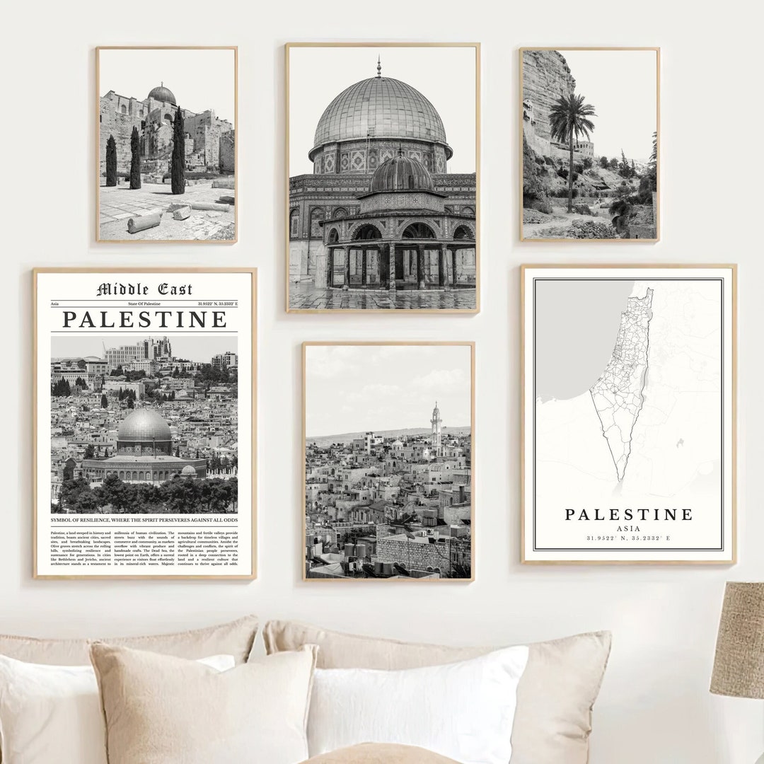 Palestine Print Set of 6, Black and White Palestine Map Decor ...