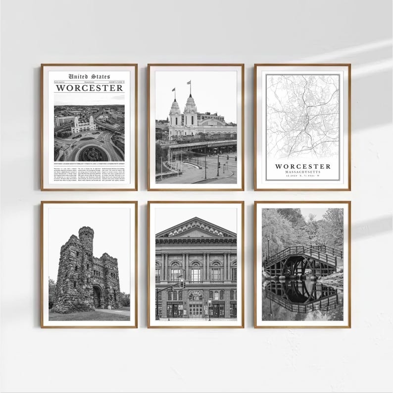 Worcester MA Map Print Set: Black and White Cityscape (digital Download ...