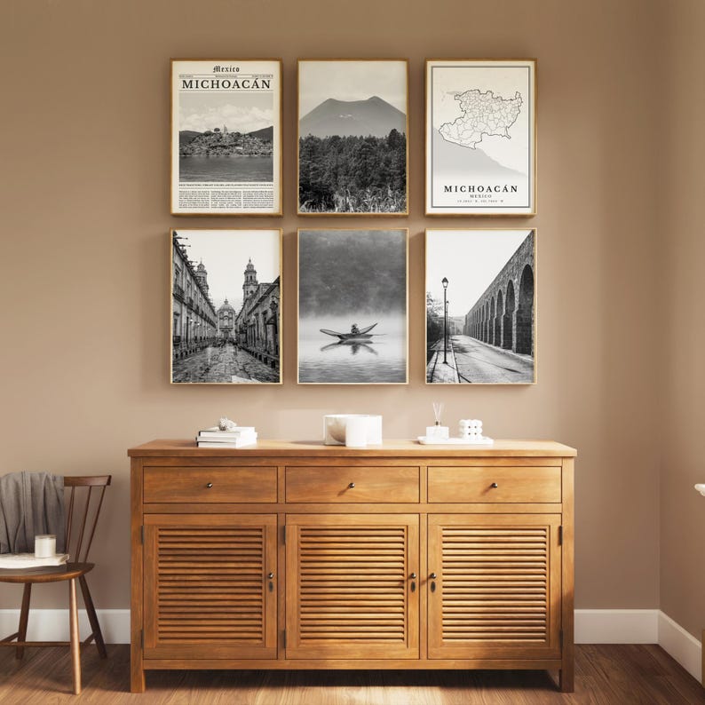 Michoacan Print Set of 6, Black and White Michoacan Decor Map ...