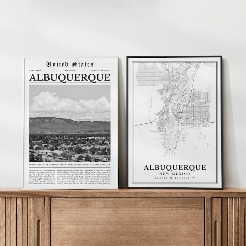 Albuquerque Print Set of 6, Black and White Albuquerque Map, New Mexico ...
