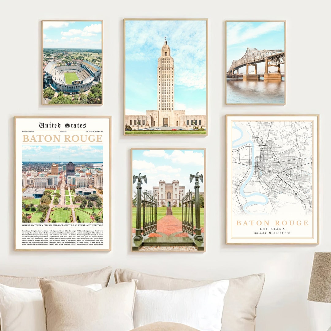 Baton Rouge City Print Set of 6, Baton Rouge Map Decor, Baton Rouge ...