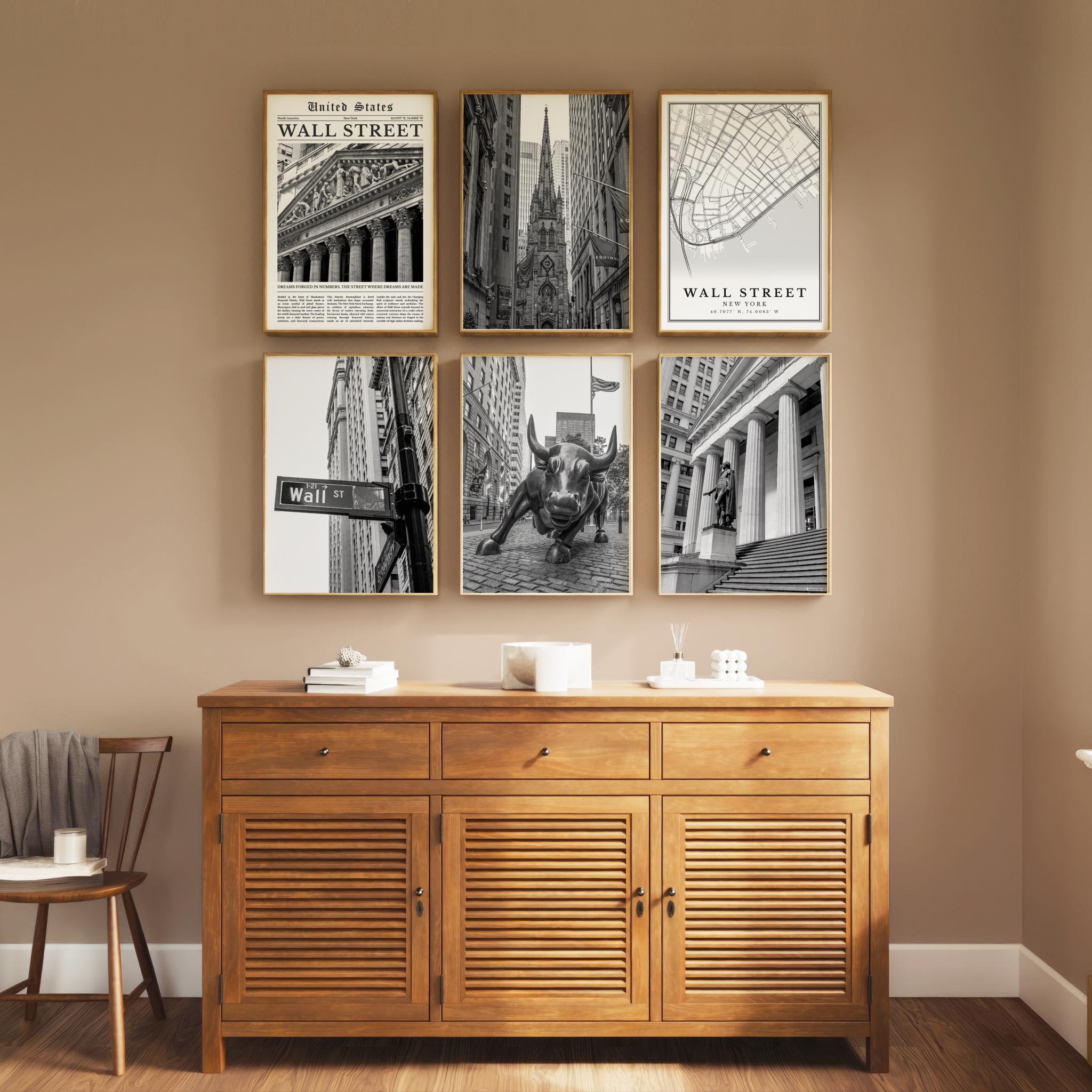 Wall Street Print Set of 6, Black and White Wall Street Art Photos ...