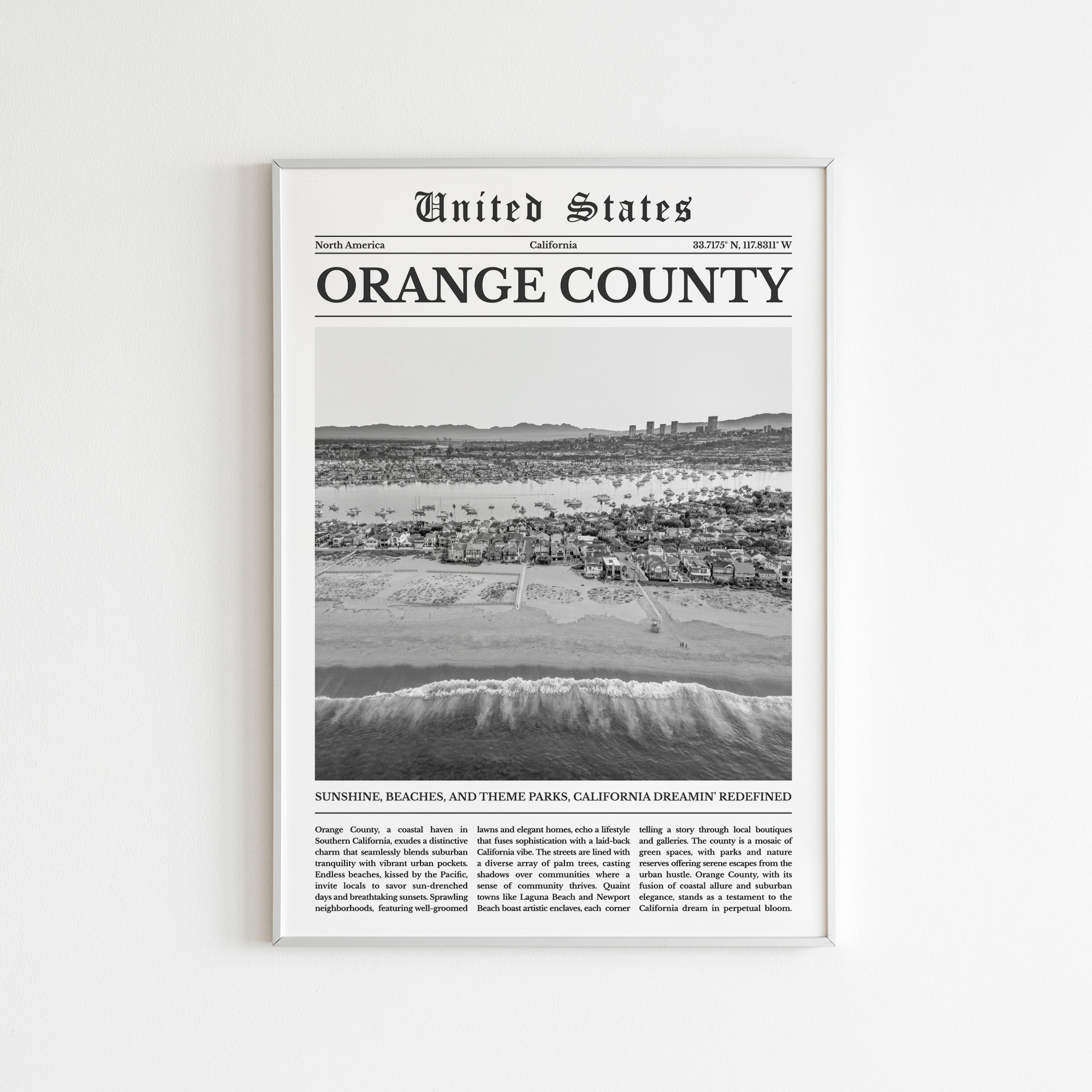 Orange County Prints Set Of 6, Black and White Orange County Map ...