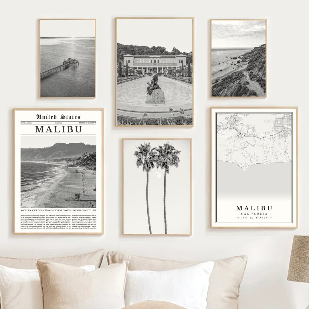 Malibu Print Set: Black and White Photography, Map Art (digital ...