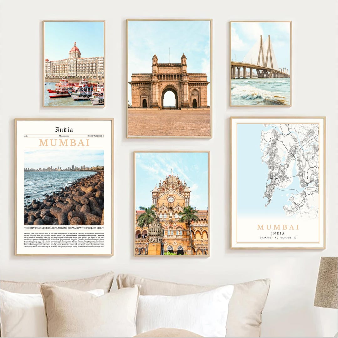 Mumbai Print Set of 6, Mumbai Map Home Decor, Digital Mumbai Wall Art ...
