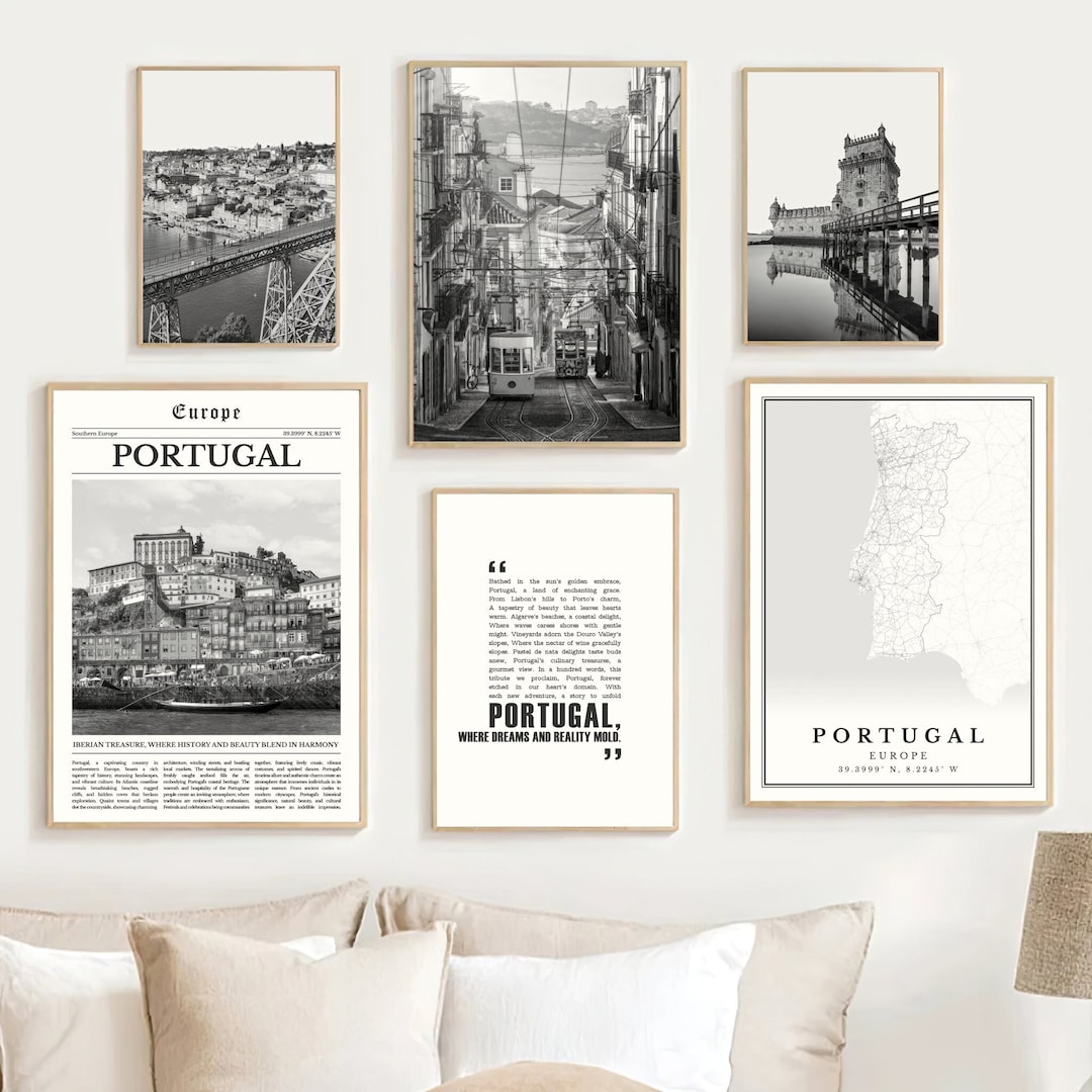 Digital Portugal Print Set of 6, Portugal Map, Portugal Wall Art ...