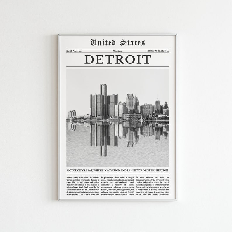 Digital Detroit Michigan Print Set of 6, Detroit Poster, Detroit Wall ...