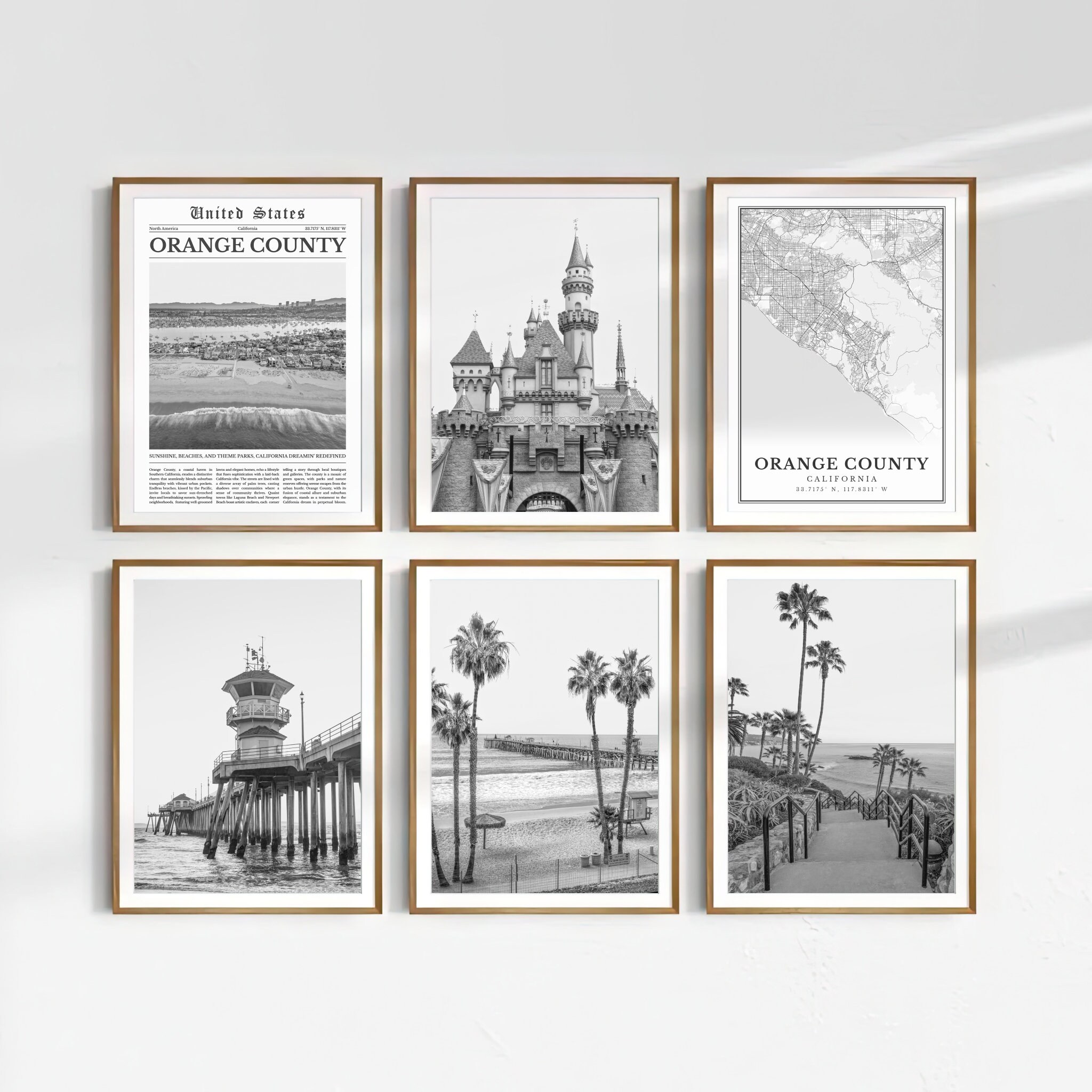Orange County Prints Set Of 6, Black and White Orange County Map ...