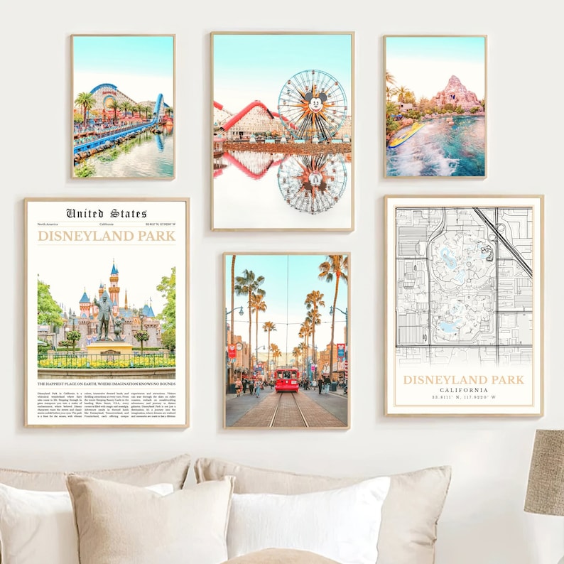 Disneyland Parks Print Set of 6, California Disneyland Park Map Decor ...