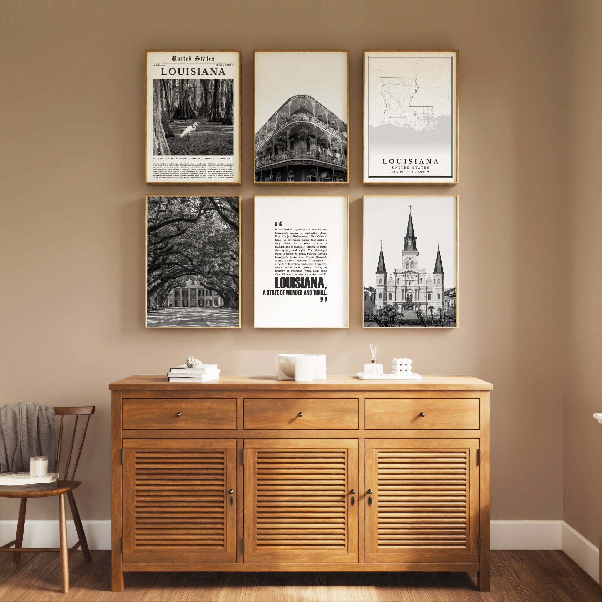 Louisiana Print Set of 6, Black and White Map Decor, New Orleans Travel ...