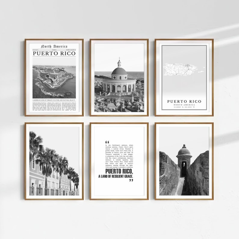 Digital Puerto Rico Print Set of 6, Puerto Rico Black and White Poster ...