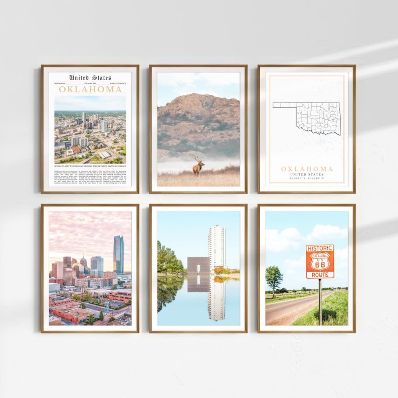 Oklahoma Print Set of 6, Oklahoma State Map Art, Oklahoma Home Decor ...