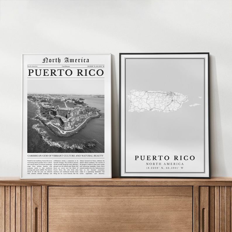 Digital Puerto Rico Print Set of 6, Puerto Rico Black and White Poster ...
