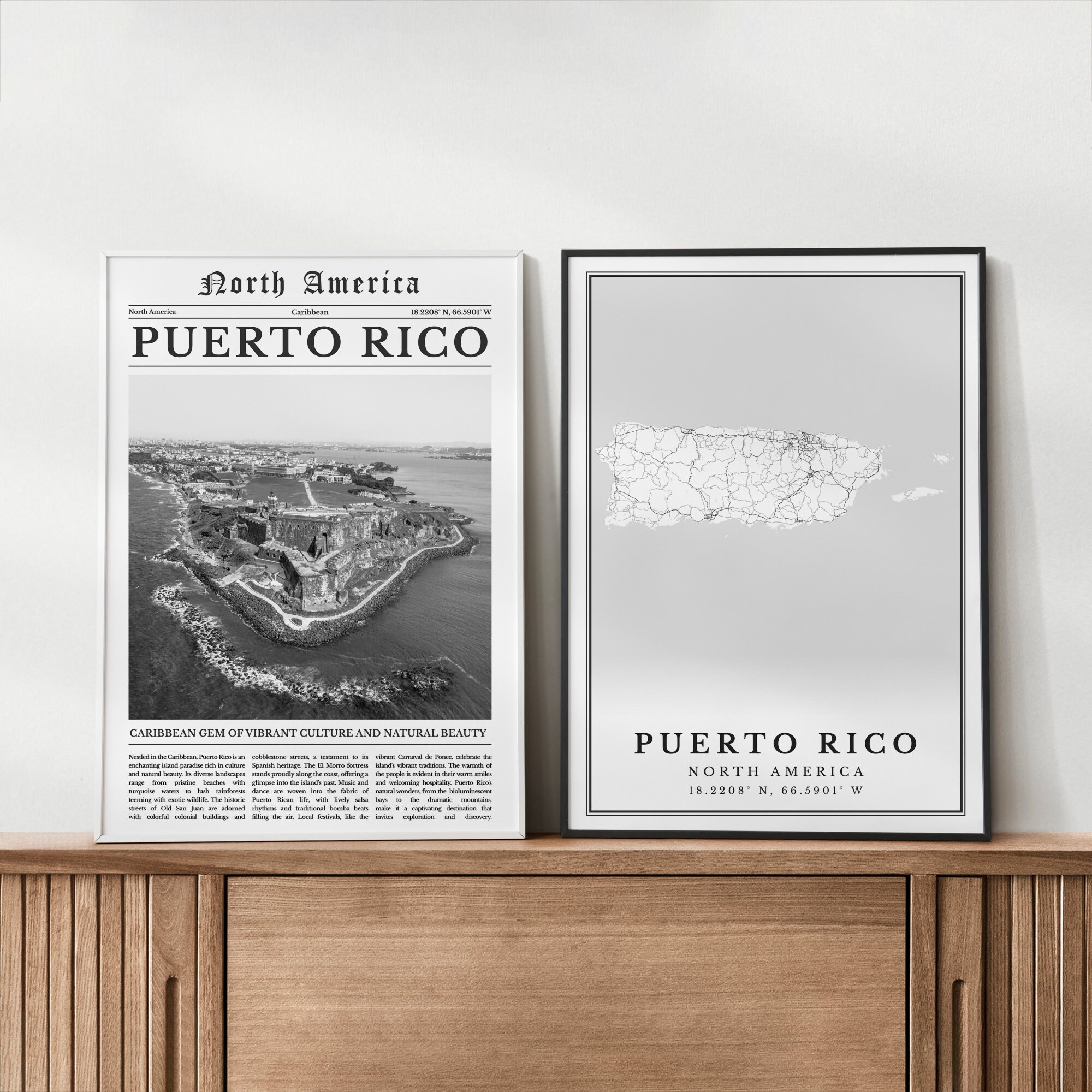 Digital Puerto Rico Print Set of 6, Puerto Rico Black and White Poster ...