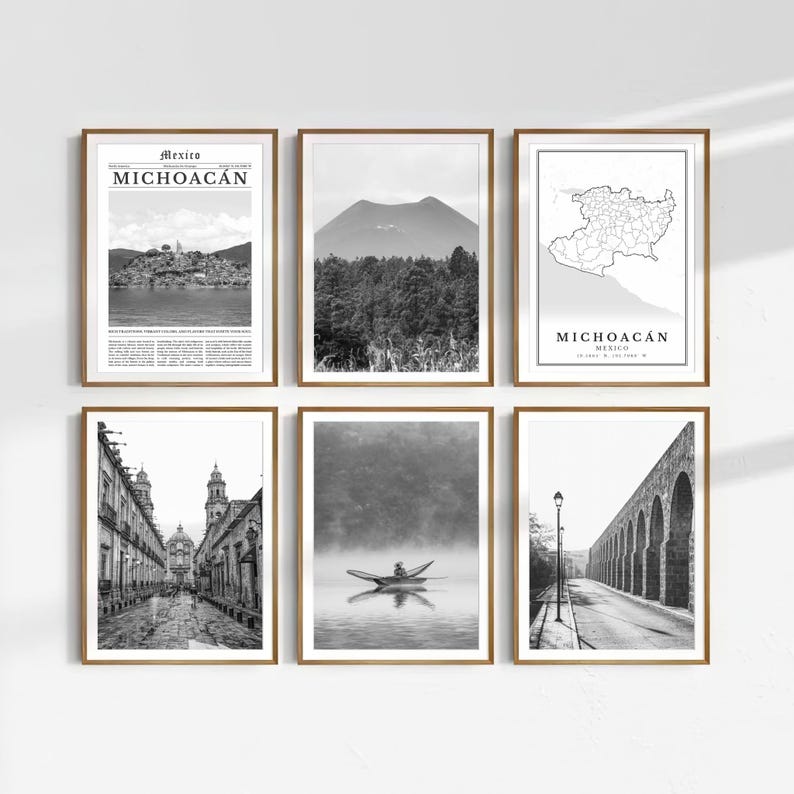 Michoacan Print Set of 6, Black and White Michoacan Decor Map ...