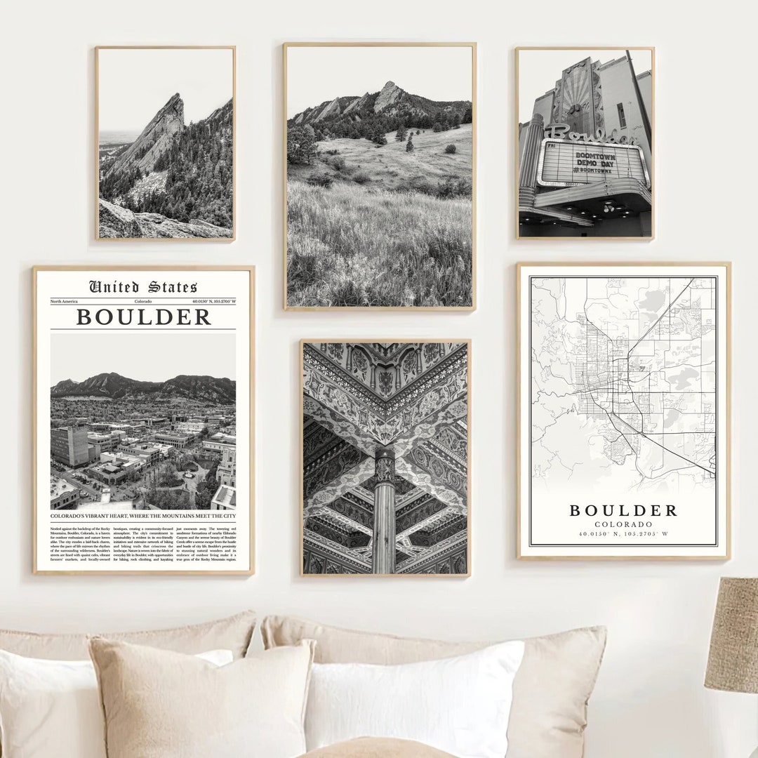 Boulder Colorado Print Set Of 6, Black and White Boulder Map Home Decor ...